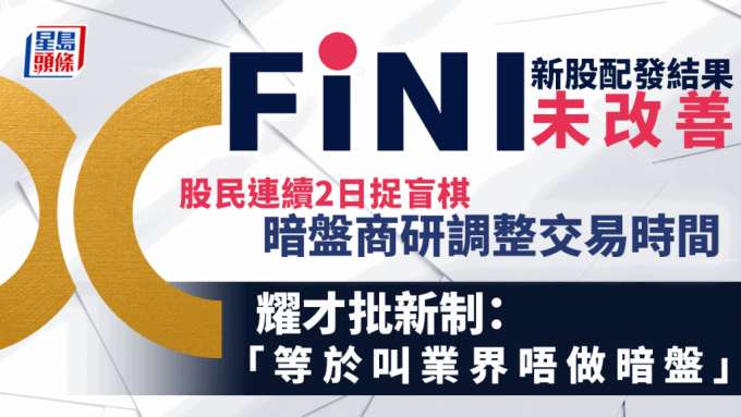 新股IPO｜FINI再「捉盲棋」 暗盤商或改交易時間 耀才反對太夜：等如叫券商唔好做 | 星島日報