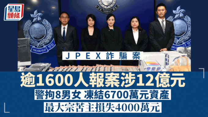 JPEX案︱警暂拘8人 逾1600人报案涉12亿元 冻结6700万元资产考虑充公 | 星岛日报
